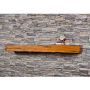 48 Inch Floating Fireplace Mantel Wood Shelf In Chestnut Rustic - Breckenridge From Mantels Direct | With Corbel Bracket Arches | Wooden Rustic Wall Shelf Perfect for Electric Fireplaces and Décor