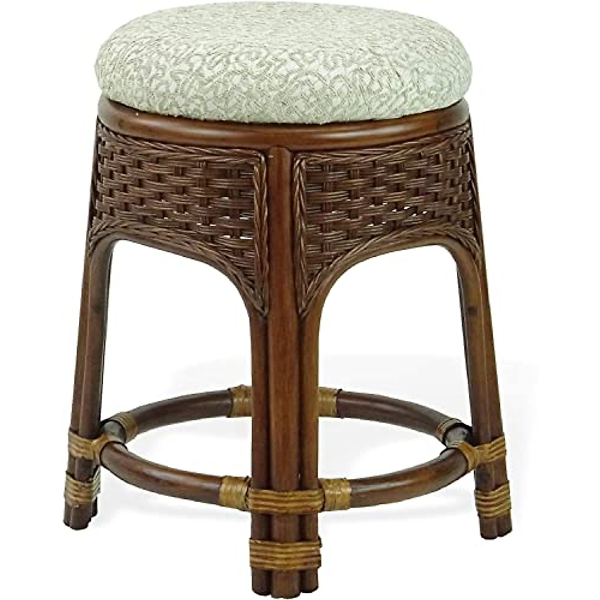 Alexa Small Foot Stool with Cushion, Natural Handmade Rattan Wicker, Dark Walnut Color