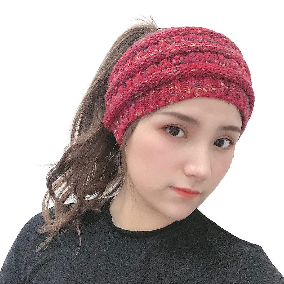 tuduoms Womens Cable Knit Headband Fleece Lined Winter Ear Warmer Tie Dye Headband Wrap for Christmas Valentine’s Day Giving Red