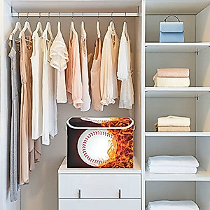 Kigai Fired Baseball Storage Basket with Lid,Collapsible Storage Box Fabric Storage Bin for Closet,Office,Bedroom,Nursery