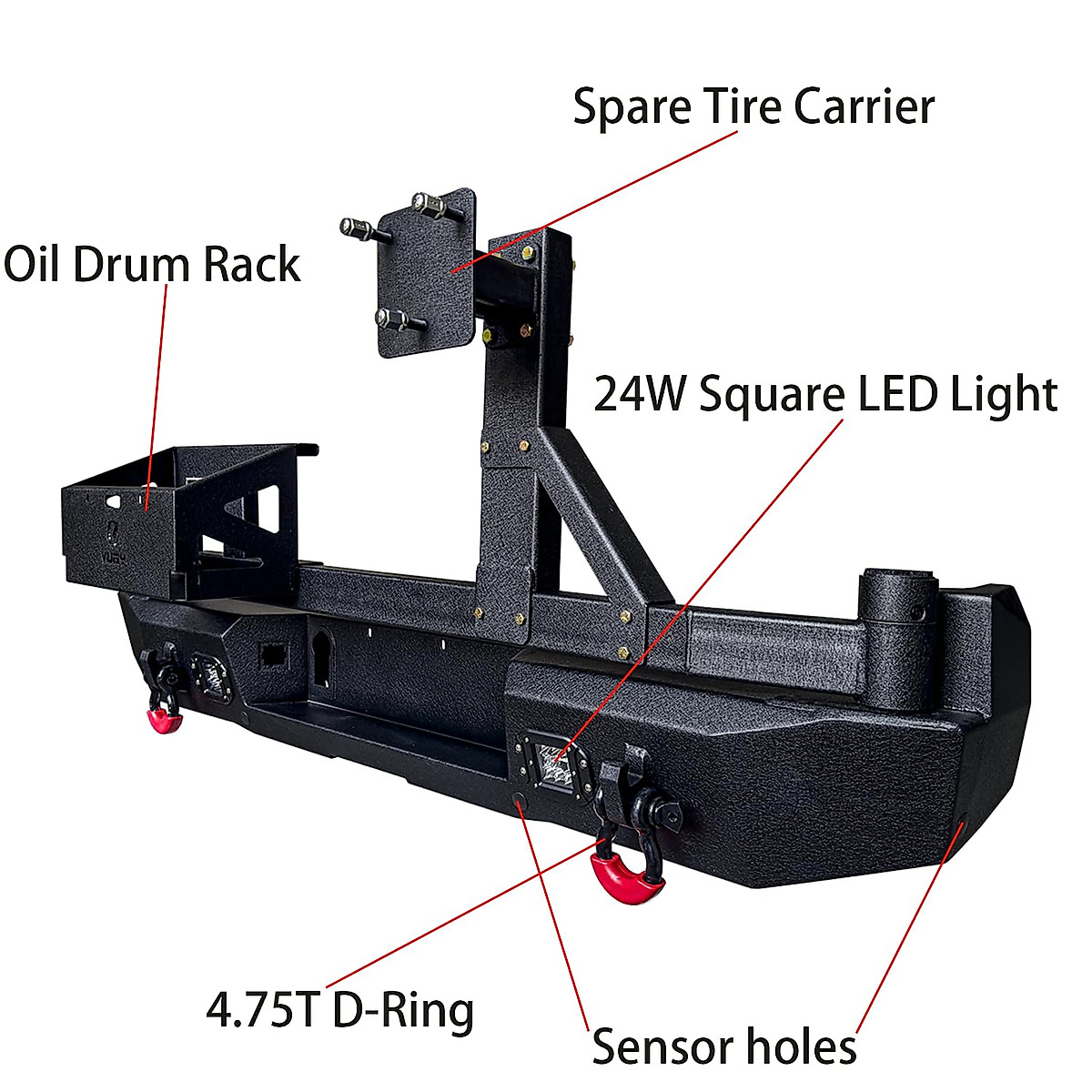 LUYWTE Fit 2016-2023 Tacoma Steel Front and Rear Bumper With Winch Plate&Tire Carrier&LED Lights（Black Texture）