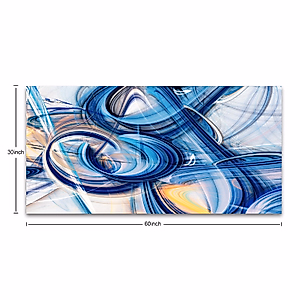 Jiuqinghua Canvas Prints Abstract Blue Wall Art Print Paintings 1 panel Abstract Fractal Background Stretched Canvas Wooden Framed for Living Room Bedroom and Office Home Decor Artwork 30x60inch