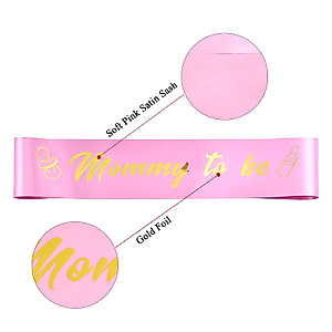 SGKUED 2 PCS Mommy to be Sash and Daddy to Be Tinplate Badge Pin Set, New Daddy Mom Gifts for Baby Shower Party Celebration, Pink Sash and Badge Pin