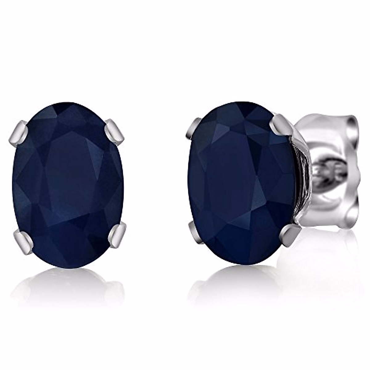 Gem Stone King 925 Sterling Silver Blue Sapphire Stud Earrings For Women (0.80 Cttw, Gemstone Birthstone, Oval 6X4MM)