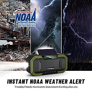 Emergency Radio Waterproof Bluetooth Speaker,Portable Digital AM FM Radio with Flashlight,Reading Lamp,Hand Crank NOAA Weather Radio with Solar Panel,5000mAH Cell Phone Charger,Emergency Survival Kit