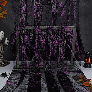 FINGERINSPIRE Halloween Purple Spider Web Fabric 39.4x59 inch Black Spiderweb Net Fabric Halloween Witch Crafts Costume Veil Hat Dressmaking Stretch Fabric for Halloween Party Decoration