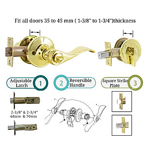 Keyed Alike Entrance Lock Lever Combo Set,3 Set Entry Lever with Single Cylinder Deadbolts in Polished Brass,Wave Door Levers Exterior,Entrance Door Lockset with Deadbolts,Front Entry Handle Golden