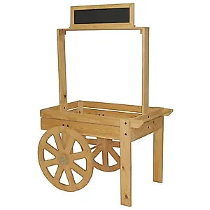 Displays2go Wooden Retail Cart, Wheels, Chalkboard Sign Header – Oak Finish (SWUFCART)