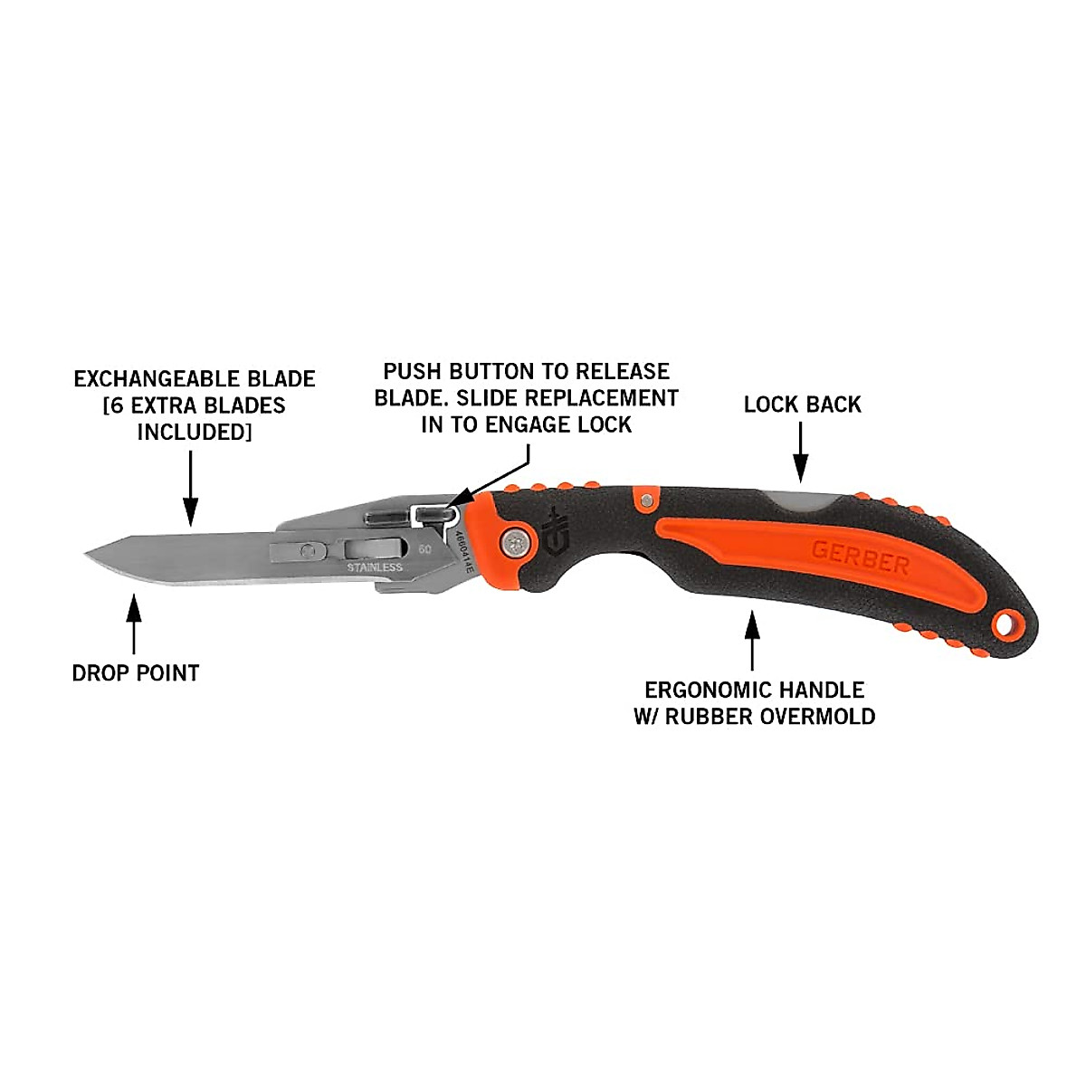 Gerber Gear Vital Pocket Folder with Replacement Blades - 2.8" Exchange-A-Blade - Camping and Survival Knife - Orange