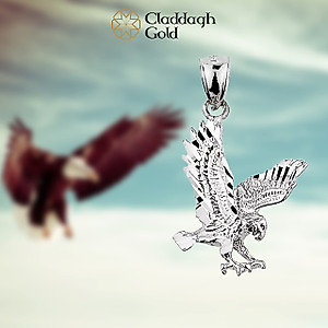 Animal Kingdom Textured Sterling Silver Landing Eagle Charm Pendant