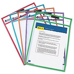 Learning Resources Write and Wipe Pockets, 5 Colorful Classroom Dry Erase Pockets, Ages 3+