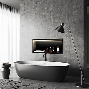 Hicarer Stainless Steel Shower Niche LED Light Recessed Niche Shower Waterproof Recessed Wall Mounted No Tiling Required Shower Alcove for Bathroom Storage Installation (Black,12 x 36 Inch)