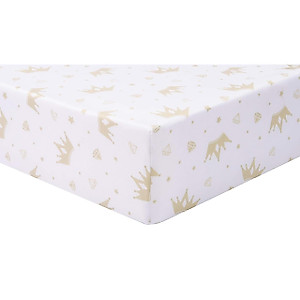 Sammy & Lou Tiara Princess 4-Piece Baby Nursery Crib Bedding Set for Girls, Includes Quilt, Fitted Crib Sheet, Crib Skirt, and Plush Toy