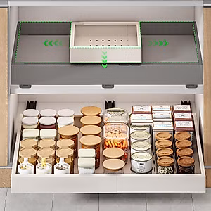 Pull out Cabinet Organizer,Width(14 "-21") and Depth(17"-24") Expandable With 3 Rails,Cabinet Roll out Drawers,No Drill Adjustable Slide out Drawers for Kitchen,Peel and Stick Pantry Pull out Shelves