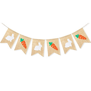 Uniwish Easter Bunny Carrot Banner Garland Happy Easter Day Decorations for Mantle Fireplace Spring Themed Baby Shower Birthday Party Supplies