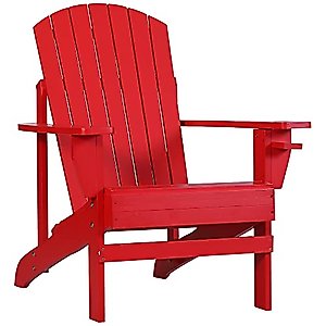 Outsunny Wooden Adirondack Chair, Outdoor Patio Lawn Chair with Cup Holder, Weather Resistant Lawn Furniture, Classic Lounge for Deck, Garden, Backyard, Fire Pit, Red