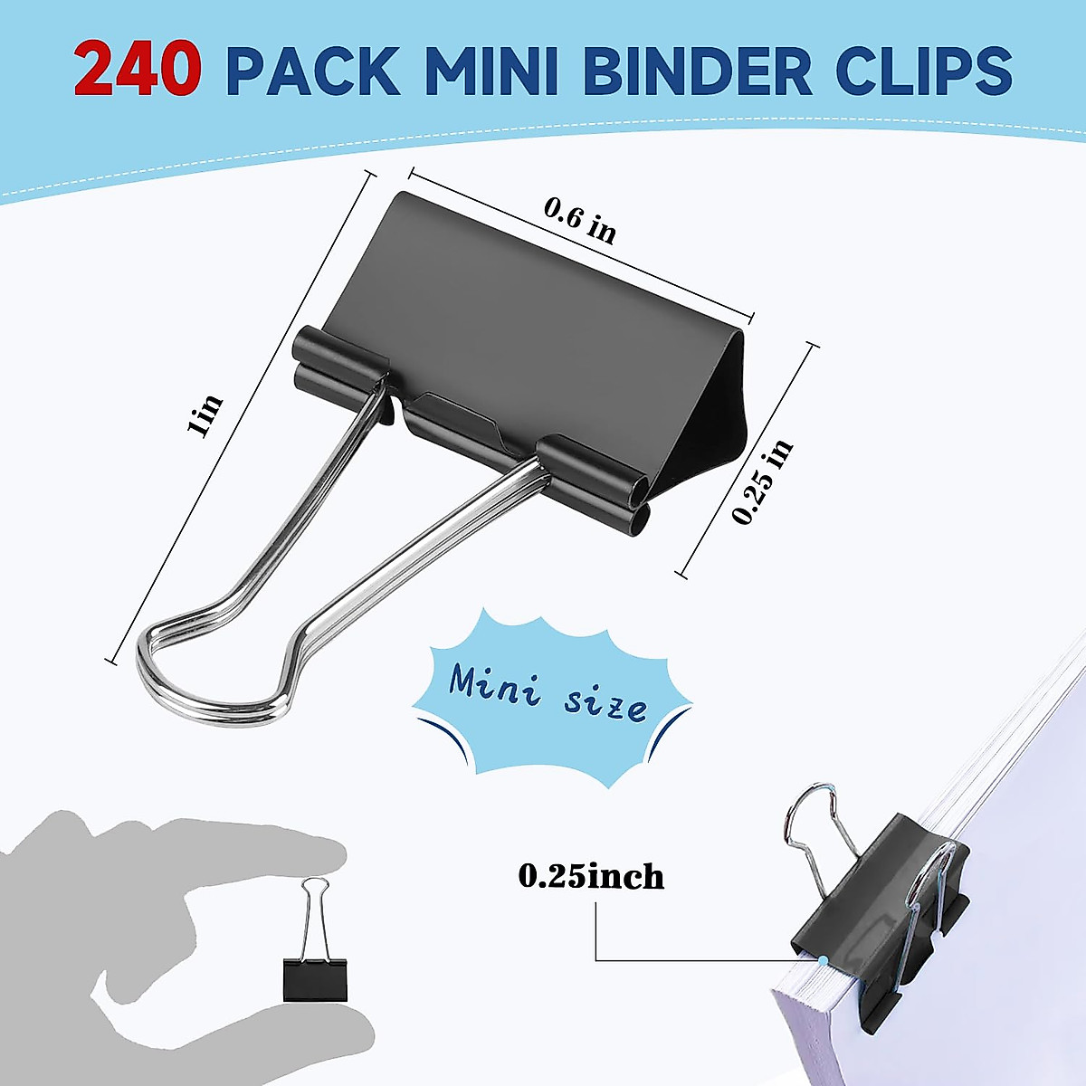 240 Pack Mini Binder Clips, Black Binder Clips, Small Paper Clips 15mm 5/8 Inch. Micro Size Office Clips for Home School Office and Business (15mm 5/8 Inch-240 PCS)