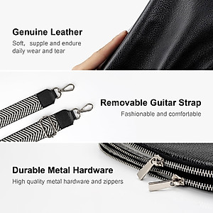 befen Black Genuine Leather Small Crossbody Purse Bags Double Pocket Shoulder Bag for Women