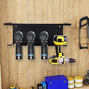Drill Storage Rack Metal Tool Organizer Power Tool Holder Steel Rack With 4 Drill Charging Slots Tool Storage Organizer Garage Charging Station Hanging Wall Mount, Holds Drills, Batteries, Accessories