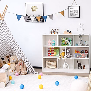 GOFLAME 8 Cube Storage Shelf Organizer, 3-Tier Wooden Open Bookshelf, Cabinet Table, Freestanding Book Storage Shelves with Compartments for Living Room (White)