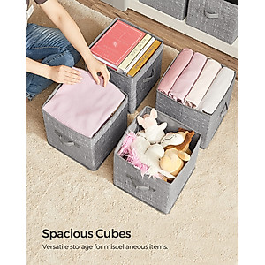SONGMICS Storage Cubes, 11-Inch Non-Woven Fabric Bins with Double Handles, Set of 6, Closet Organizers for Shelves, Foldable, for Clothes, Gray UROB26LG