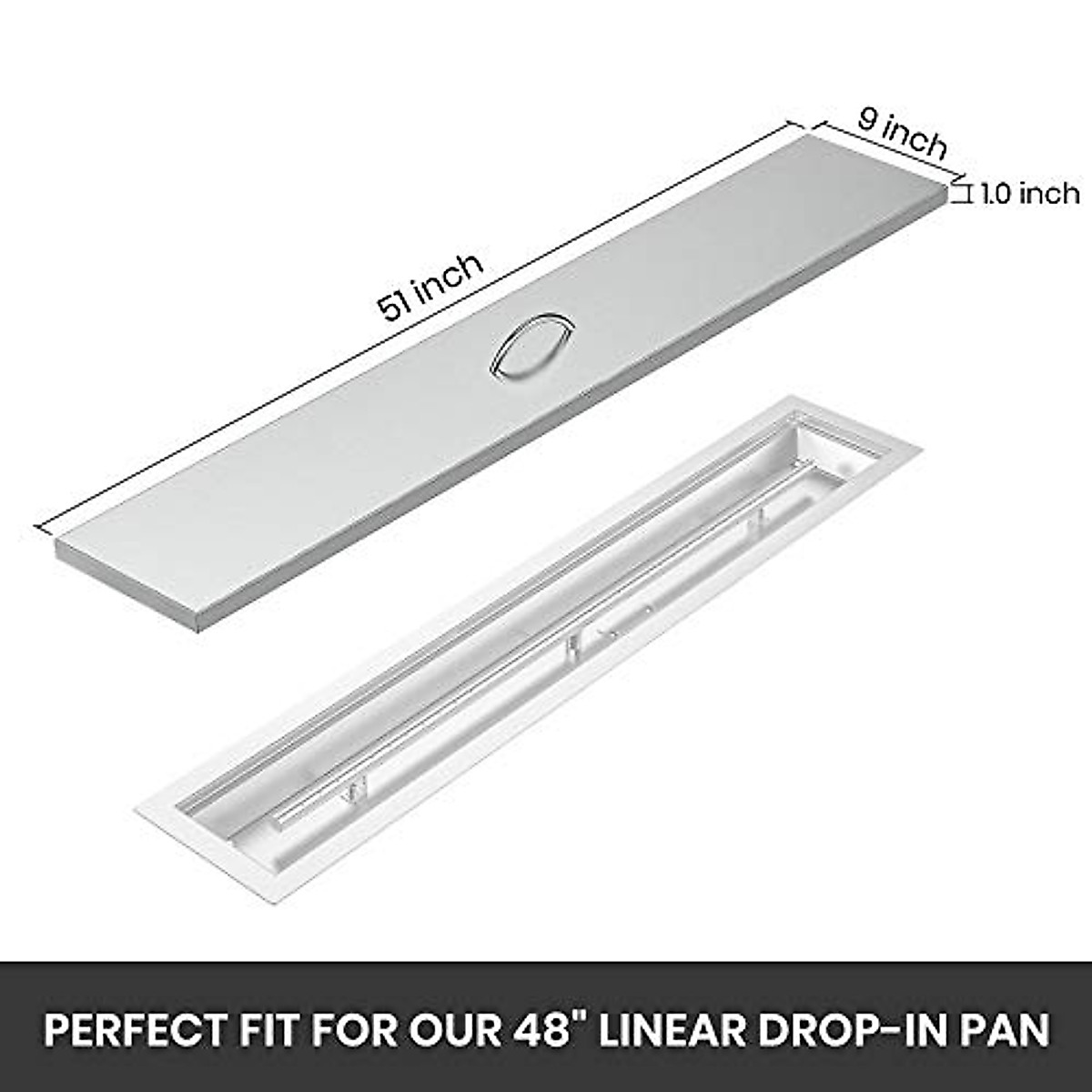 Stanbroil Fire Pit Lid Fits 48 x 6 Inches Linear Drop-in Burner Pan, Solid Stainless Steel Cover for Outside Firepit