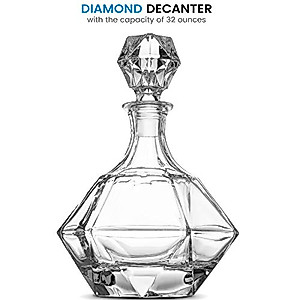 FineDine European Style Glass Whiskey Decanter & Liquor Decanter with Glass Stopper, 30 Oz.- With Magnetic Gift Box - Aristocratic Exquisite Diamond Design - Glass Decanter for Alcohol Bourbon Scotch.