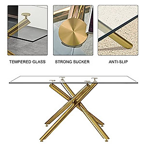 5 Piece Dining Table Set,63" Rectangular Tempered Glass Top Kitchen Table and Dining Chairs Set of 4,Modern White Velvet Upholstered Chair and Gold Metal Dining Room Tables for Kitchen, Living Room