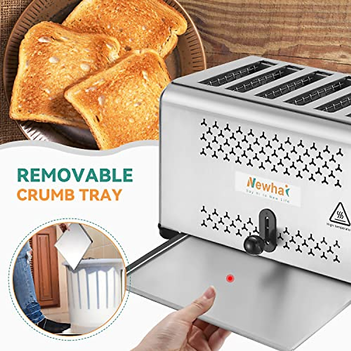 Newhai Commercial Toaster Bread Baking Machine 6 Slices 0.6 Inch Slot for Restaurant 110V