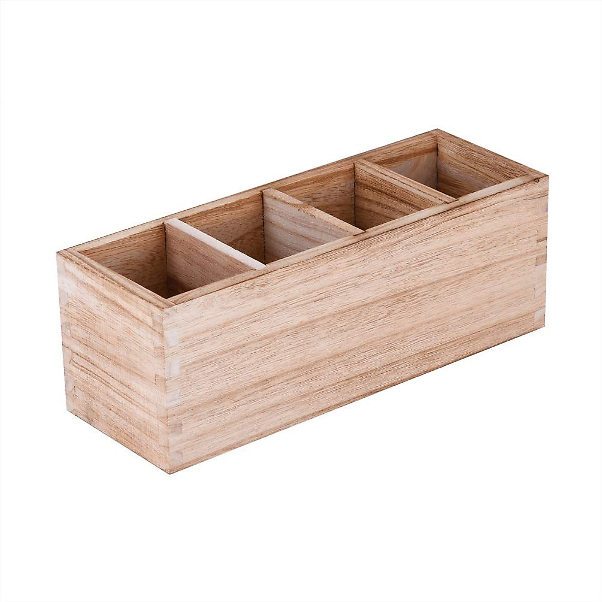 WuGeShop Wood Cutlery Caddy, Kitchen Utensil Organizer with 4 Adjustable Smart Compartments, Silverware Storage Kitchen Countertop Flatware Organizer