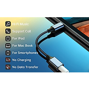 MOIPO Lightning Female to USB C Male Audio Adapter,USB C to Lightning Audio Adapter Use with iPad/MacBook/USB C Phones to Lightning Headphones for Call/Music/Video, Not Support Charging nor Data