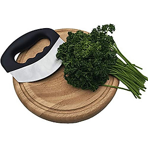 Checkered Chef Mezzaluna Cutting Board - Small Round Wooden Chopping Board For Mincing and Rocker Knives