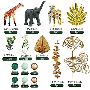 26 PCS Jungle Animal Cake Toppers Safari Animals Figure Toys Gold Palms Picks Jungle Wild One Animals Cake Decorations for Baby Shower Safari Party Holiday Party (style 1)