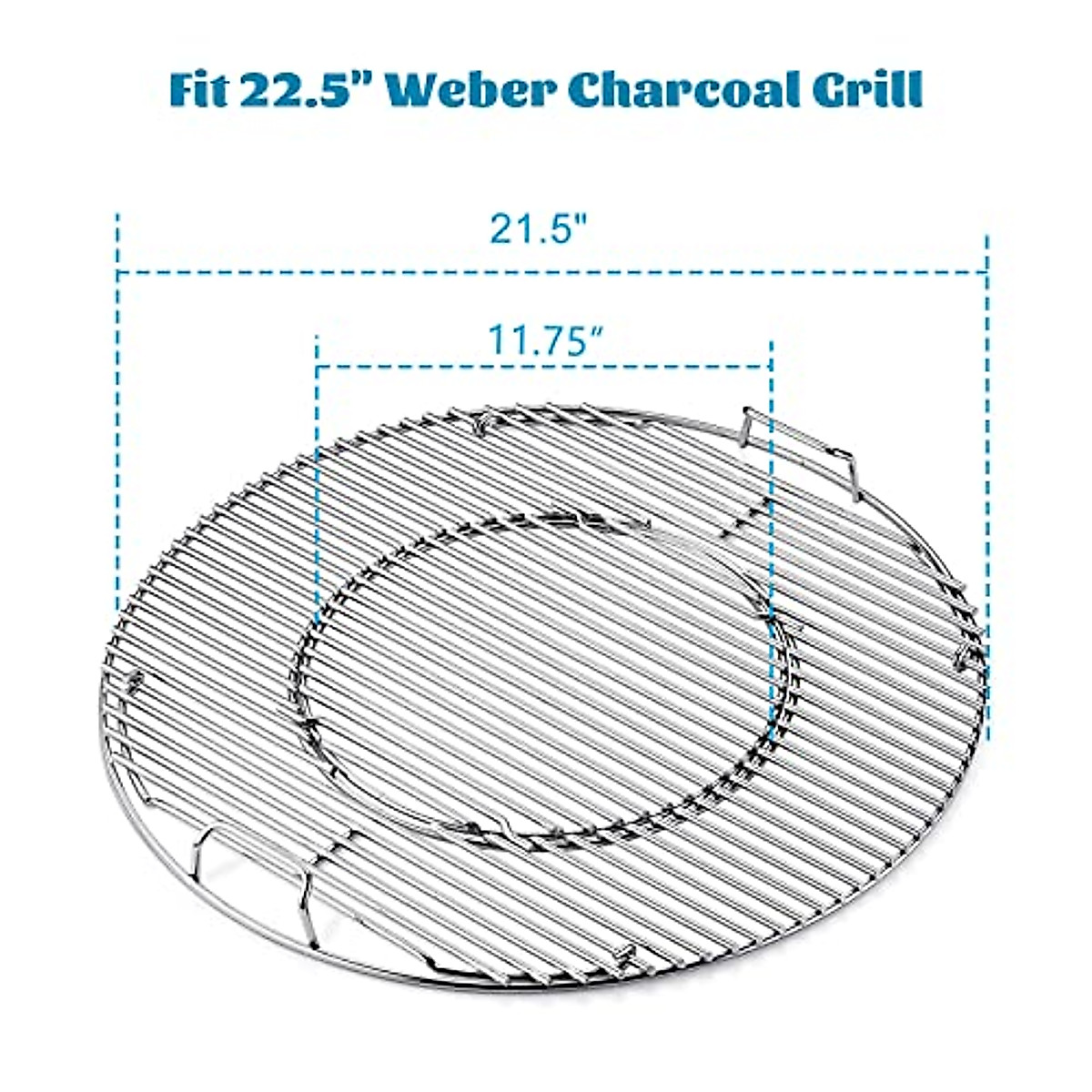 Hinged Cooking Grate for Weber 22” Charcoal Grill,Heavy-Duty Stainless Steel Grill Grate for Weber 8835 Gourmet BBQ System Hinged Cooking Grate,Works Great on 22" Weber,Barrel Grills,Recteq Bullseye