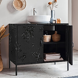 Lativo Black Peel and Stick Wallpaper Silk Embossed Floral Contact Paper for Cabinets Drawers Furniture 118×17.7''Textured Flower Wallpaper Removable Kitchen Wallpaper for Bathroom Waterproof Thicken