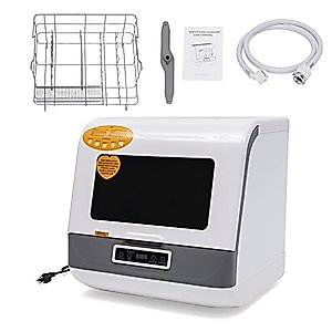 HinLIaDa Portable Dishwasher Countertop, Mini Dishwasher with 3 Programs Standard, Fast & Strong 360° Dual Spray 75℉ Hot Air Drying Professional Complete Dishwasher for Dorm, RV& Apartment, White