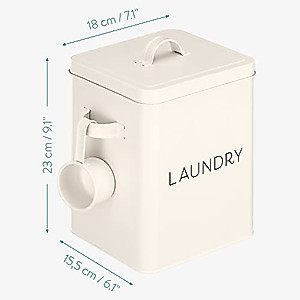 Navaris Laundry Detergent Container with Scoop - Powder Laundry Soap Tin - Vintage Style Metal Organizer Canister Box with Lid and Handles - White