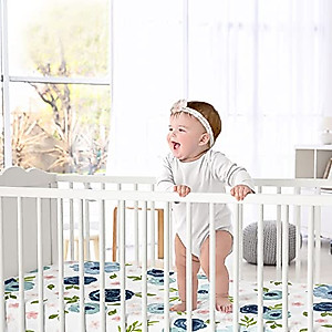 Sweet Jojo Designs Navy Blue and Pink Watercolor Floral Girl Fitted Crib Sheet Baby or Toddler Bed Nursery - Blush, Green and White Shabby Chic Rose Flower