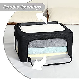 2 Pack Clothes Storage Bins - Foldable Metal Frame Storage Box with Mesh Windows - Stackable Linen Fabric Organizer Set with Carrying Handles