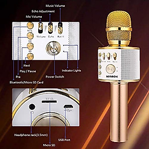 BONAOK Wireless Bluetooth Karaoke Microphone,3-in-1 Portable Handheld Karaoke Mic Speaker Machine Christmas Birthday Home Party for All Smartphone