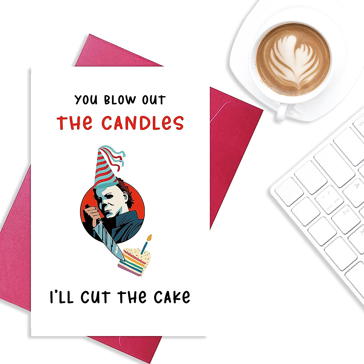 Horror Movie Characters Birthday Greeting Card, Creepy Michael Myers Birthday Card, Scary Birthday Card for Him Her, You Blow Out The Candle I¡¯ll Cut The Cake, Happy Birthday Card for Friends