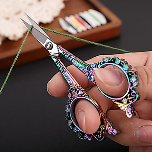 YOUGUOM Embroidery Scissors, Stainless Steel Sharp Sewing Scissor for Cross Stitch, Needlework, Threading Cutting Handcraft Craft Art Work DIY Tool - 4.5in Rainbow Vintage European Style