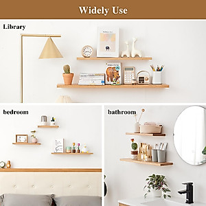 Oak Floating Shelves Rustic Wood Wall Shelves for Wall Storage, Wall Mounted Wooden Display Shelf Wide for Living Room Bedroom Kitchen Bathroom (12 inch)
