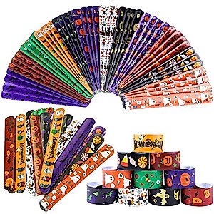 ELCOHO 72 Pieces Halloween Favors Slap Bracelets Toys Halloween Wristbands Slap Bracelets for Halloween Trick or Treat Gifts