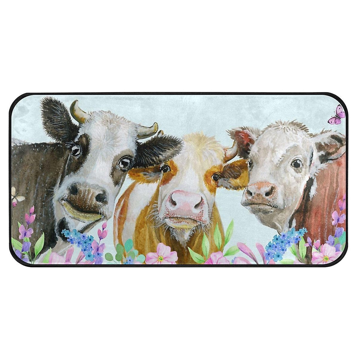 AGONA Anti Fatigue Kitchen Mat Kitchen Rugs Non Slip Soft Standing Mats Absorbent Floor Mat Bath Rug Runner Area Rug Carpet for Home Decor Indoor Outdoor, Cows Animals Flowers