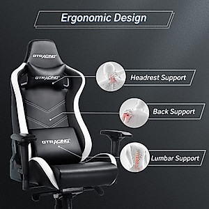 GTRACING Gaming Chair, Big and Tall Computer Chair with 4D Adjustable Armrests, Height Adjustable Recliner with Ergonomic Head Pillow and Lumbar Support for Gaming or Working (White)