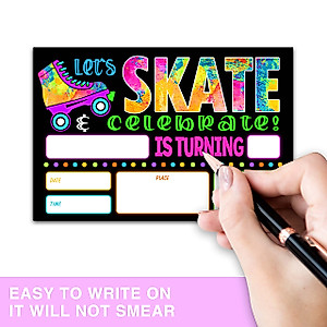 ONDTOM Tie Dye Roller Skating Birthday Party Invitations With Envelopes(4" x 6")- 20 Pack - Teenager Skate Party Invites-c19