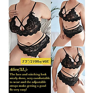 Namifin Women Sexy Lingerie Set Two Piece Lace Bra and Panty Set Bralette Sleepwear Black X-Large