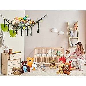 Stuffed Animal Net or Hammock Jumbo - with Warm White LED String Star Lights, Wall Hooks- Stuffed Animal Hammock - Squishmallow Net - Corner Net for Stuffed Animals for Wall - (X-Large - Army Green)