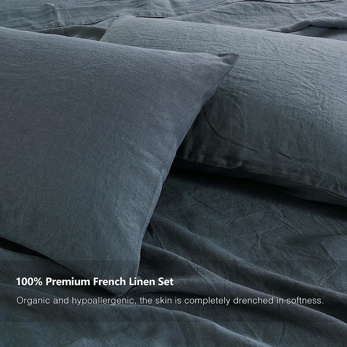 pinéllia Linen Sheets Full Size,Premium 100% Stone Washed French Linen Bed Sheets,Luxury Ultra Soft Durable 4-Piece Linen Bedding Sheet Set,Dark Grey